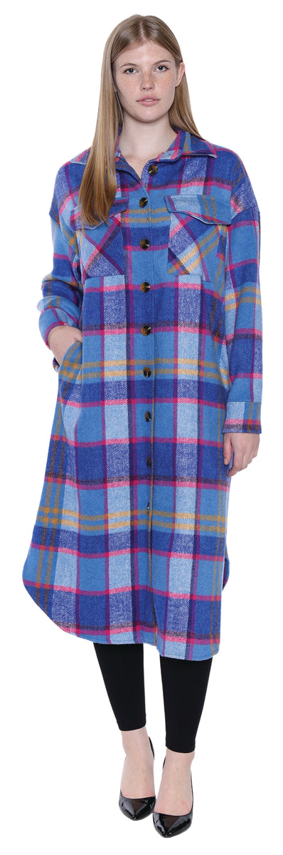 Papa Jacket - Long Plaid Shacket - Blue L5067 – Cloth