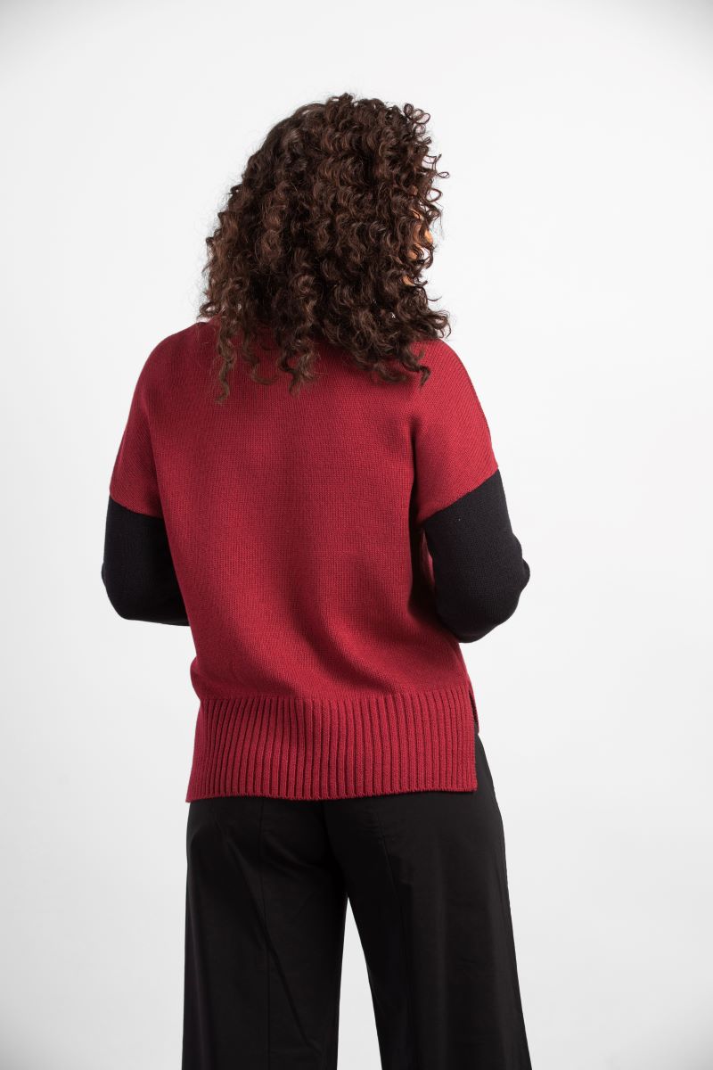 Habitat Top - Colour Block Sweater - Cranberry - XSMALL – Cloth